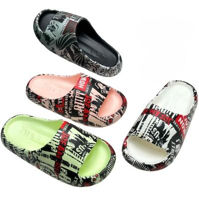 China EVA Graffiti Print Unisex Slides Anti-slip Soft Sole Street Style Summer Slippers for sale