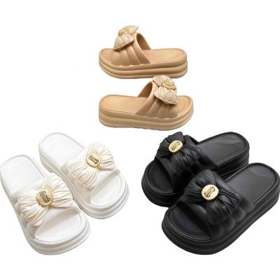 China EVA Bow Decor Women Platform Slides Anti-slip Soft Sole Ladies Summer Beach Slides for sale