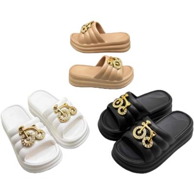 China EVA Metal Charm Women Platform Slides Soft Cushion Anti-slip Summer Beach Sandals for sale