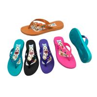 China Factory Direct 100% Virgin EVA Women Colorful Rhinestone Ethnic Flip Flops, Low Wedge Non-slip Beach Slippers for sale