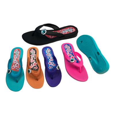 China Factory Direct 100% Virgin EVA Women Rhinestone Cherry Blossom Flip Flops, Wedge Non-slip Beach Slippers for sale