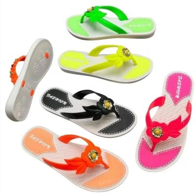 China EVA Women 3D Flower Decor Two-tone Flip Flops for sale