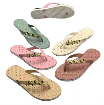 China PVC Women Flip Flops - Golden Butterfly Rhinestone Casual Beach Sandals | Source Factory for sale