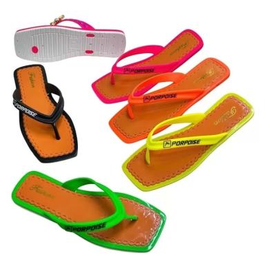 China Trendy Eco-Friendly Durable Neon Logo PVC Flip Flops for Women Open Toe Design for Beach & Casual Wear in Summer & Spring for sale