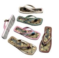 China PVC Ladies Square Toe Ethnic Paisley Pattern Rivet Flip Flops Casual Beach Sandals for sale