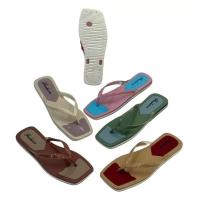 China PVC Ladies Square Toe Color Block Glossy Flip Flops Casual Beach Sandals for sale