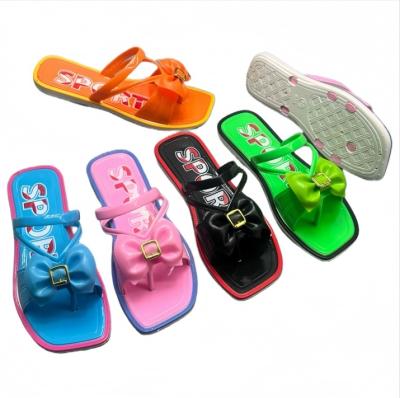 China PVC Women Flip Flops with Bow and Square Metal Buckle for sale
