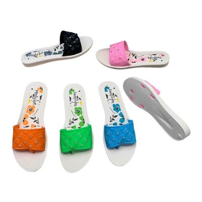 China EVA Women Slides with Quilted Texture, Rhinestones and Floral Prin for sale