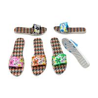 China PVC Women Flip Flops with Colorful Floral Print and Houndstooth Sole for sale