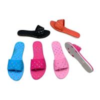 China PVC Women Flip Flops with Quilted Texture, Colorful Rhinestones and Star Pattern for sale