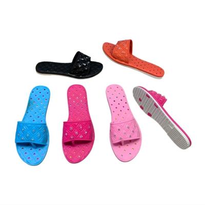 China PVC Women Flip Flops with Quilted Texture, Colorful Rhinestones and Star Pattern for sale