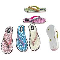 China EVA Women Flip Flops with Colorful Rivet Strap and Geometric Print Insole for sale