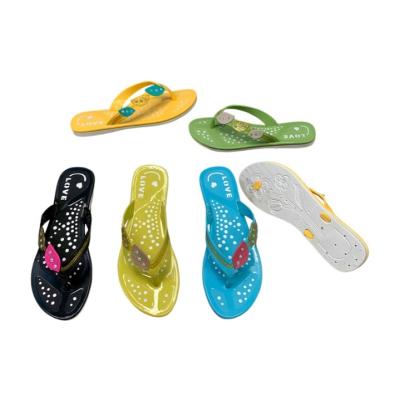 China PVC Women Flip Flops with Polka Dot Print and Leaf Rhinestone Decor for sale