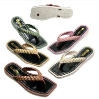 China PVC Women Flip Flops with Braided Strap, Gold Rivets and Square Toe Design for sale