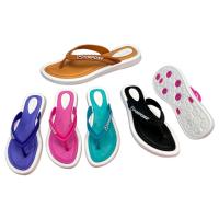 China PVC Women Flip Flops with Letter Print Strap and Thick Two-tone Sole for sale