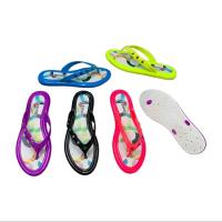 China PVC Women Flip Flops With Jelly Color Strap, Colorful Rhinestones And Geometric Print Insole for sale