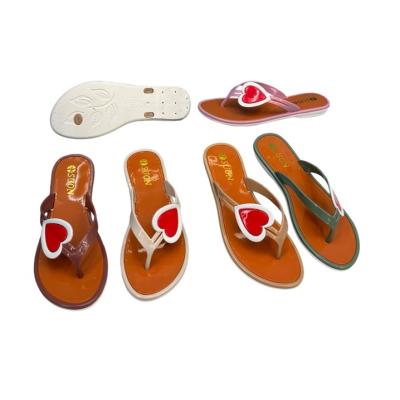China PVC Women Heart Accent Thongs With Caramel Sole And Glossy Finish for sale