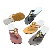China PVC Women Double Flower Rhinestone Thongs With Grid Texture And Transparent Edge for sale