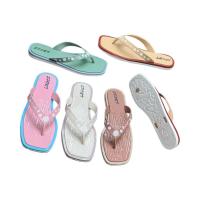 China PVC Women Square Toe Thongs With Mini Flower Print And Wood Grain Texture for sale