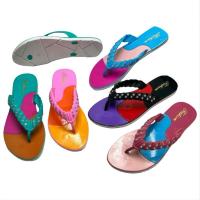 China PVC Women Braided Rhinestone Strap Thongs With Color Block Sole And Brand Mark for sale