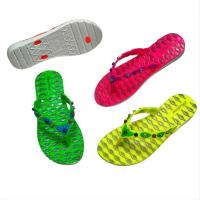 China PVC Women Wavy Glitter Sole Thongs With Colorful Rhinestone And Leaf Accents for sale