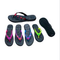 China EVA Women Black Flip Flops With Colorful Rhinestone Butterfly Strap for sale