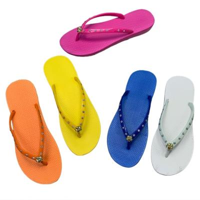 China EVA Women Solid Color Flip Flops With Floral Rhinestone Accents for sale