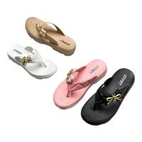 China EVA Women Wedge Flip Flops With Gold-accented Bow Decoration for sale