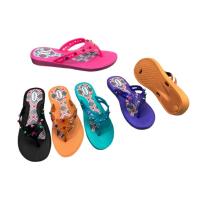 China EVA Women Plaid Insole Flip Flops With Flower Cutout And Rhinestone Accents for sale