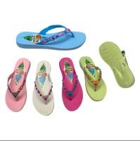 China EVA Women Floral Print Flip Flops With Colorful Rhinestone Studs for sale