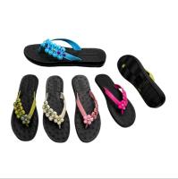 China EVA Women Black Insole Flip Flops With Flower And Rhinestone Ornament for sale