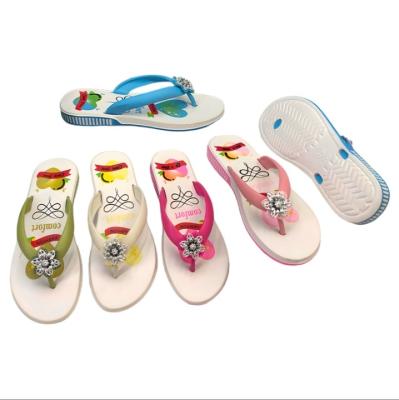 China EVA Women Fruit Print Flip Flops With Rhinestone Flower Ornament for sale