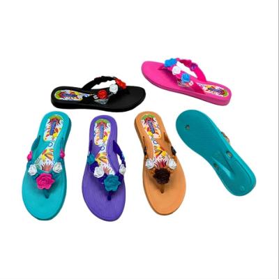 China EVA Women 3D Rose Flower Print Flip Flops Casual Anti-slip Beach Sandals for sale