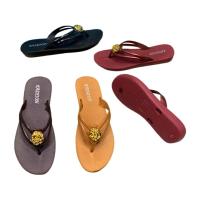 China EVA Women Fashion Logo Gold Rose Decor Flip Flops Anti-slip Summer Beach Sandals for sale