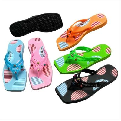 China EVA Women Polka Dot Geometric Beaded Flip Flops Anti-slip Summer Beach Sandals for sale