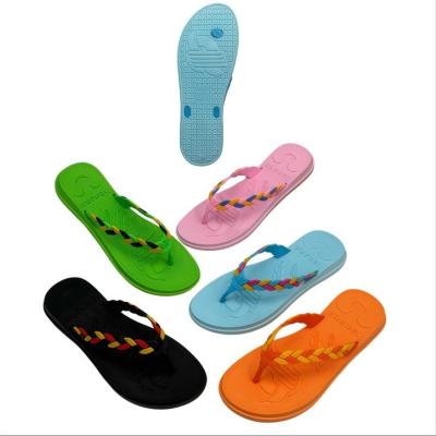 China EVA Women Colorful Braided Strap Flip Flops Embossed Sole Casual Sandals for sale