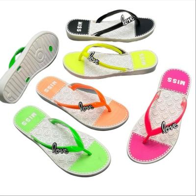 China EVA Women Heart Embossed LOVE Letter Color Block Flip Flops for sale