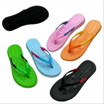 China EVA Women Two-tone Gradient Strap Cherry Embossed Flip Flops for sale