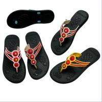 China EVA Women Pineapple Embossed Flip Flops With Circle Rhinestone Decoration for sale