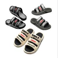 China EVA Men Three Strap SMILE Letter Print Two-tone Slide Sandals for sale