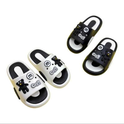 China EVA Kids 3D Bear Decor Two-tone Thick Sole Slide Sandals for sale