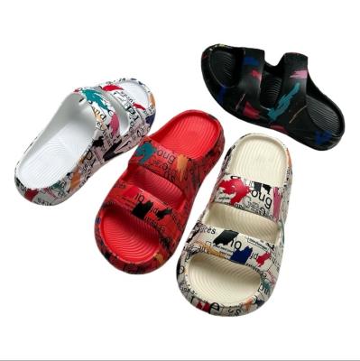 China EVA Graffiti Print Two Strap Thick Sole Anti-slip Slide Sandals for sale