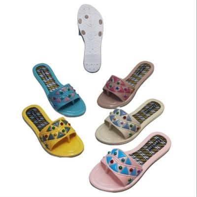 China PVC Women Geometric Rhinestone Decor Slide Sandals for sale