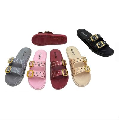 China EVA Women Monogram Print Two Buckle Slide Sandals for sale