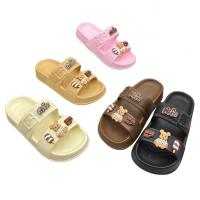 China EVA Two Strap 3D Cartoon Bear Chocolate Ice Cream Decor Thick Sole Slide Sandals for sale