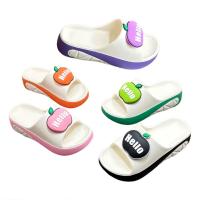 China EVA Two-Tone Thick Sole 3D Apple Hello Letter Decor Slide Sandals for sale