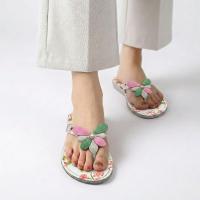 China Women's EVA Flip Flops — 3D Flower Decor, White Sole with Pink Floral Print, Multi-Color Straps for sale
