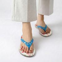 China Women's Floral Print Flip Flops — White Sole, Pink Flowers, Green Leaves, Multi-Color Straps for sale