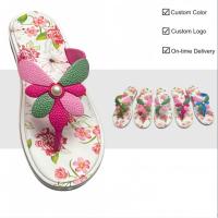 China Women's EVA Flip Flops — 3D Flower Decor, White Sole with Pink Floral Print, Multi-Color Straps for sale