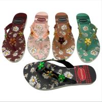 China Women's PVC Flip Flops — Daisy Floral Print Sole, 3D Flower with Bead and Chain Strap Decor, Multi-Color for sale